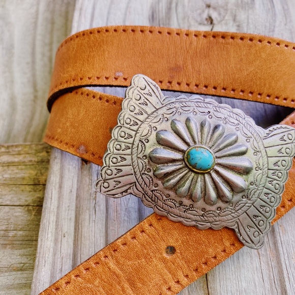 Accessories | Vintage Turquoise Leather Belt | Poshmark